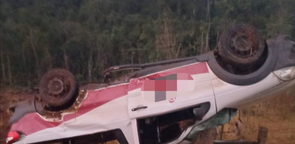Motorista fica ferido em capotamento, em Palmitos